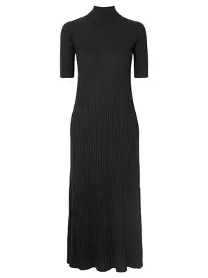 Brunello Cucinelli Ribbed Cashmere-Blend Midi Dress Black