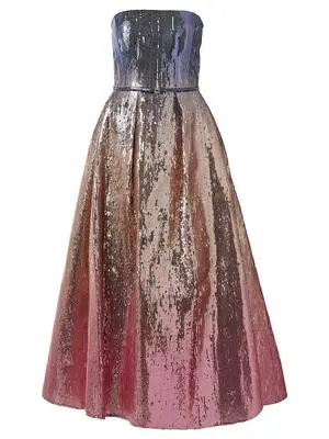 Elie Saab Strapless Pleated Sequined Tulle Gown - Multi