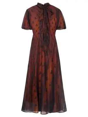 Acne Studios Printed Chiffon Midi Dress With Bow - Brown