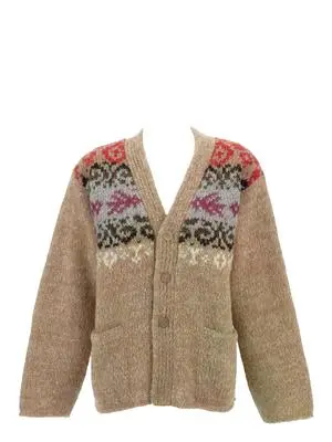 THIBAULT VAN DER STRAETE Jacquard-pattern V-neck Cardigan - Neutrals