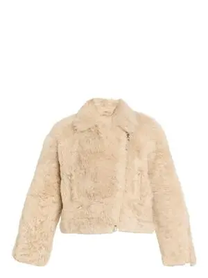 Brunello Cucinelli Lamb Shearling Moto Jacket Oat