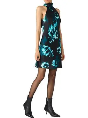 Steve Madden Lara Floral Print Mini Halter Dress - Deco Rose