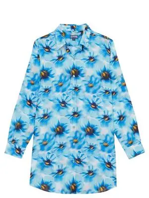 Vilebrequin Cotton Voile Poppies Shirt Dress - Blue