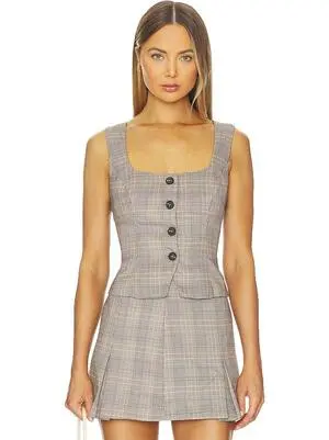 MORE TO COME Julieta Top - Grey Plaid