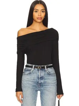 Lna Giselle Drop Shoulder Long Sleeve Top - Black