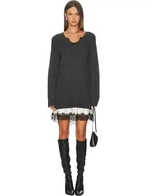 Cinq À Sept Simona" Knit Dress With Lace Trim - Charcoal