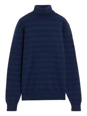 Missoni Jacquard-knit Wool And Cashmere-blend Turtleneck Sweater - Navy