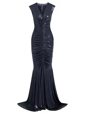 Norma Kamali Ruched Lamé Gown - Navy
