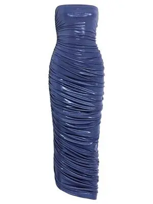 Norma Kamali Diana Strapless Ruched Stretch-lamé Gown - Blue