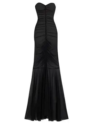 Norma Kamali Strapless Ruched Stretch-mesh Gown - Black