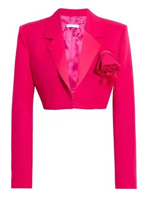 AREA Cropped Floral-appliquéd Wool-twill Blazer - Fuchsia