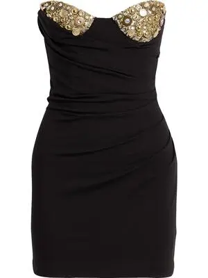 AREA Strapless Embellished Mini Dress - Black