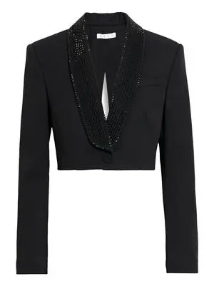 AREA Cropped Crystal-embellished Wool-twill Blazer - Black