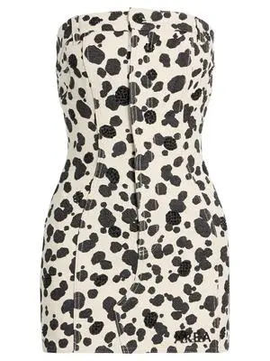 AREA Strapless Printed Embellished Denim Mini Dress - Ivory