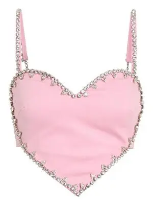 AREA Cropped Crystal-embellished Ponte Bustier Top - Pink