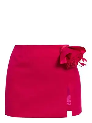 AREA Floral-appliquéd Wool-twill Mini Skirt - Fuchsia
