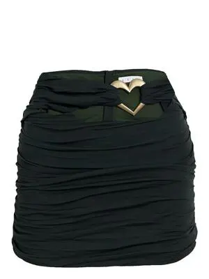 AREA Ruched Embellished Mini Skirt - Dark Green