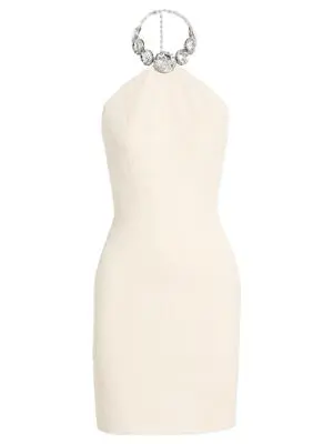 AREA Crystal-embellished Wool-twill Halterneck Mini Dress - Ivory
