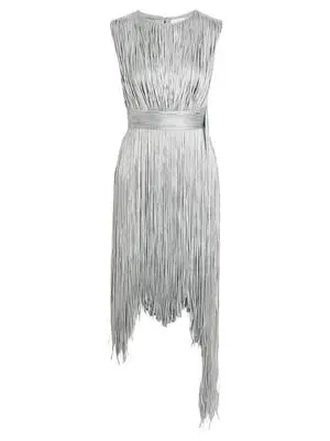 AREA Fringed Metallic Cotton-blend Jersey Dress - Silver