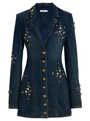 AREA Embellished Denim Mini Dress - Dark Denim