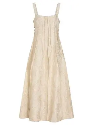 Simkhai Maya Pintucked Metallic Cloqué Midi Dress - Cream