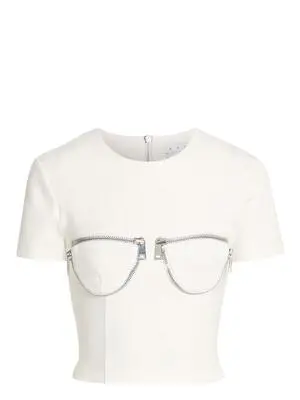 AREA Cropped Zip-Detailed Cady Top White