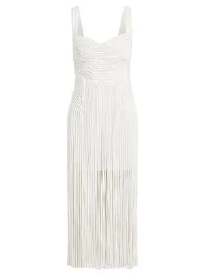 Simkhai Darby Fringed Satin And Mesh Midi Dress - White