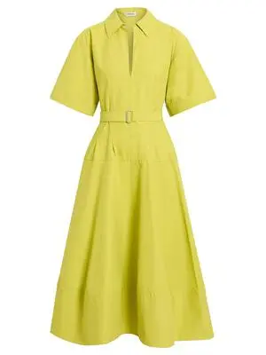 Simkhai Deanna Cotton-Blend Taffeta Midi Shirt Dress Chartreuse
