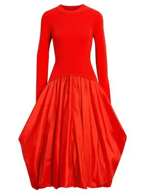 Simkhai Kenlie Ribbed Knit-paneled Taffeta Midi Dress - Red