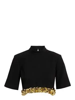 Simkhai Jalen Cropped Sequin-embellished Crepe Top - Black