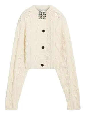 AREA Embellished Cable-Knit Cardigan