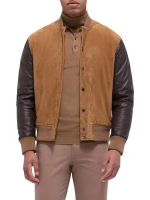 Bugatchi Suede & Leather Bomber Jacket - Caramel