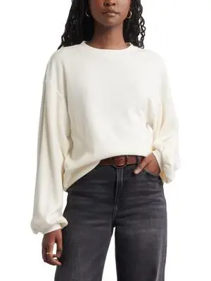 Treasure & Bond Blouson Sleeve Waffle Knit Top - Ivory Egret