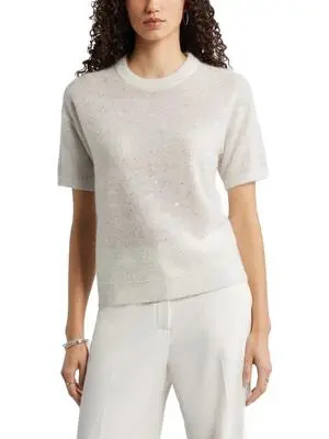 Nordstrom Sequin Embellished Short Sleeve Sweater - Ivory-silver Sequin