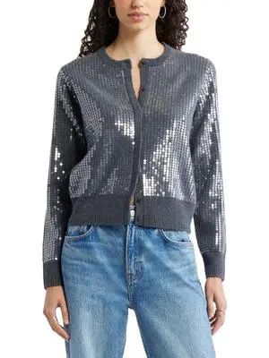 Nordstrom Sequin Wool & Cashmere Cardigan - Grey Dark Charcoal Sequin