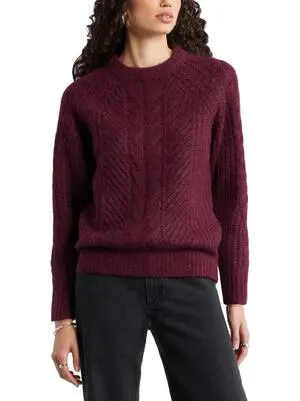 Nordstrom Cable Crewneck Alpaca Blend Sweater - Burgundy Royale