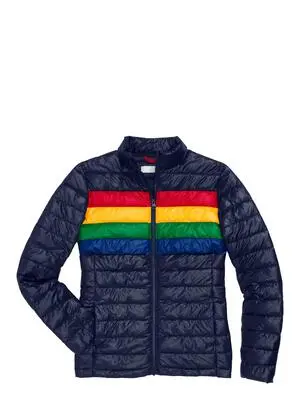 PRIMARY Striped Puffer Jacket - Navy Bold Rainbow