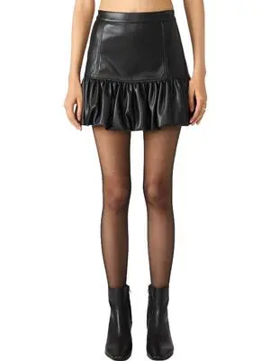 Steve Madden Annika Bubble Hem Faux Leather Mini Skirt - Black