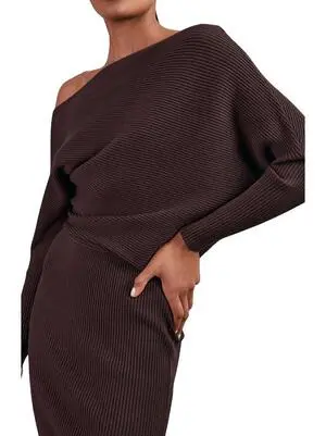 REISS Off-The-Shoulder Long-Sleeve Sweater Dress
