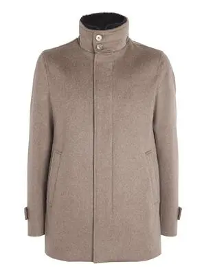 Herno Cashmere Car Coat With Shearling Trim Brown