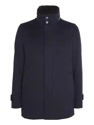 Herno Cashmere Car Coat With Shearling Trim - Navy