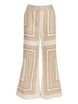 Zimmermann Linen Geometric Wide-leg Trousers - Nude