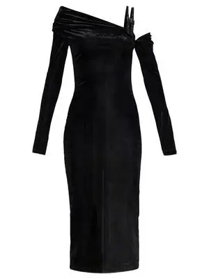 Versace Off-shoulder Buckle Midi Dress - Black