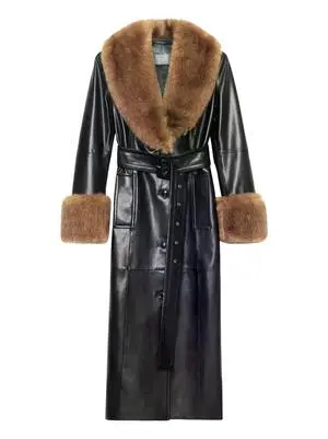 STAND STUDIO Faux Fur-Trim Belted Coat