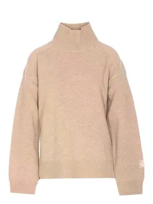 Tory Burch Embroidered-logo High-neck Sweater - Neutrals