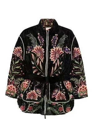 Farm Rio Floral Embroidered Jacket - Black
