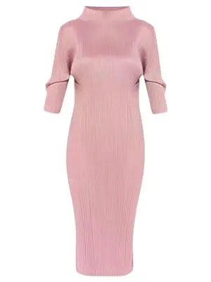 Issey Miyake Pleated Funnel-neck Midi Dress - Pink