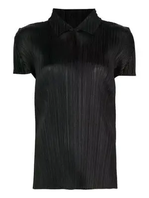 Issey Miyake Pleated Polo Top - Black