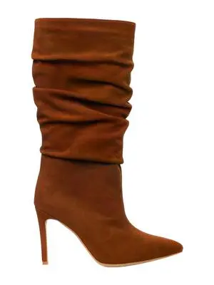 GINISSIMA 95mm Ruched Suede Boots - Brown