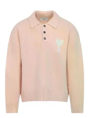 Ami Button Alpaca Polo Shirt - Pink